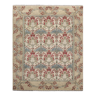 8'2''x9'11'' Hand Knotted Wool William Morris Area Rug, Beige Color ...