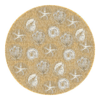 Carmel Shells Indoor/Outdoor Rug, 7'10" Round - Beach Style - Outdoor ...