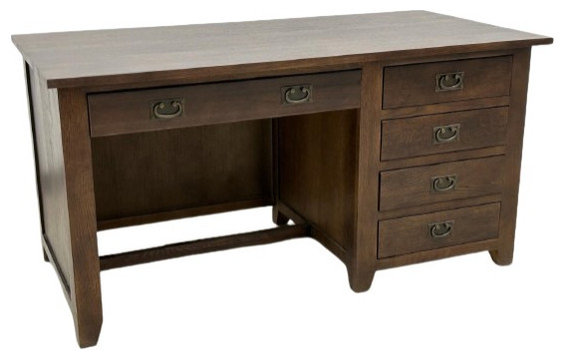 Mission Quarter Sawn Oak 5 Drawer Library Desk - Walnut - Craftsman ...