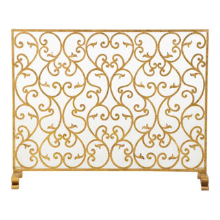 Single Panel Fireplace Screen in Italian Gold Scroll Work ...