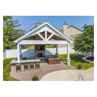 Open Gable Pool House with Fireplace and Grilling Area - Patio - St ...