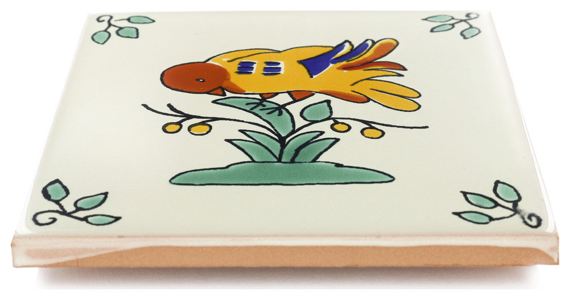 Talavera Mexican Handmade Ceramic Tile, Eating Bird, Set of 9, Set of 9 ...