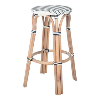 Bistro Backless Rattan Stool, White and Blue, Bar Stool - Tropical ...