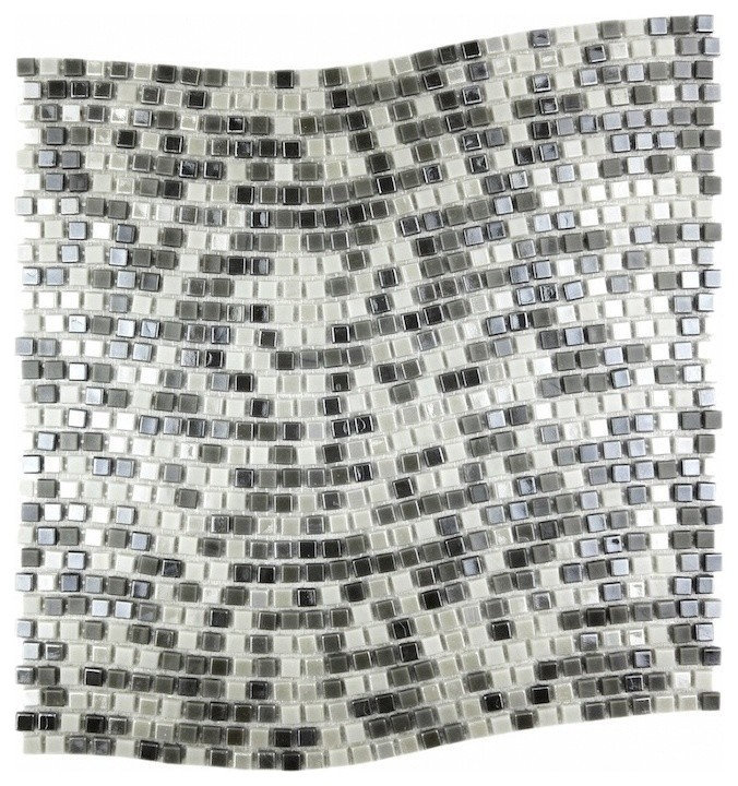 Galaxy 12"x12" Wavy Square Glass Mosaic Tile,Gray, Set of 10 ...