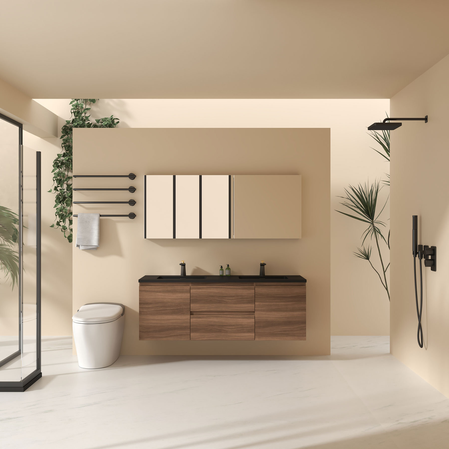 ConceptBaths Edith Wall Mount Bathroom Vanity With Black Top, 60 ...