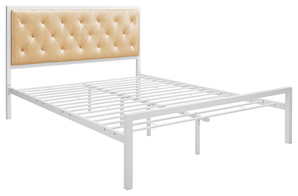 Modern Urban Queen Size Platform Bed Frame With 10" Memory Foam, Faux ...