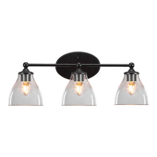 Capri 3-Light Bath Bar, Matte Black/Clear Bubble - Transitional ...