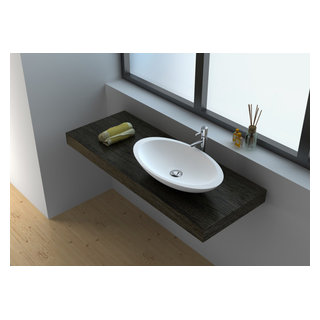23.6" Solid Surface Bowl In White Matt - No Faucet - Contemporary ...