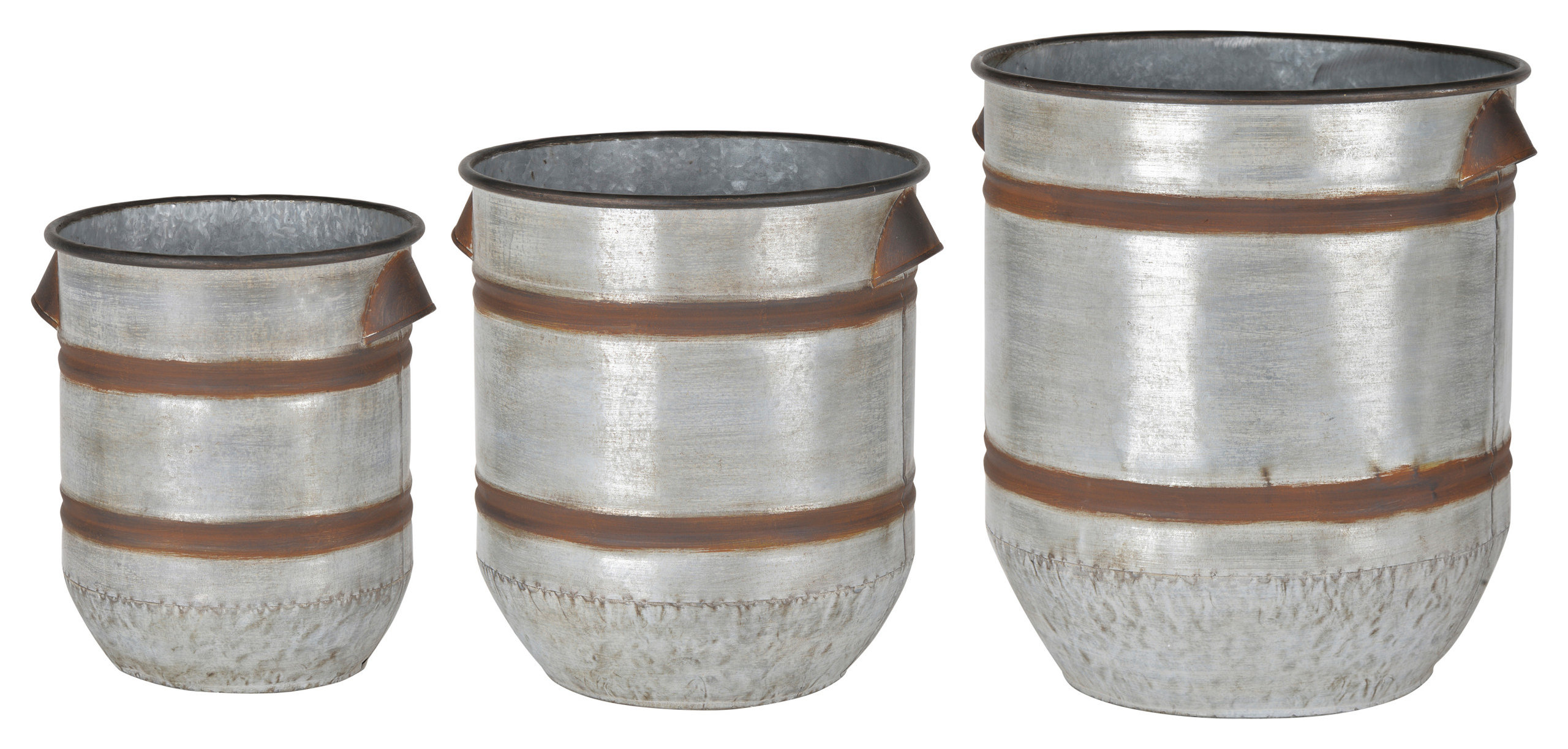 Set Of 3 Rustic Round Metal Planters - Farmhouse - Indoor Pots And ...