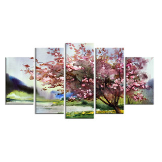 "Tree With Spring Flowers" Canvas Print, 60"x32" 5 Pieces ...