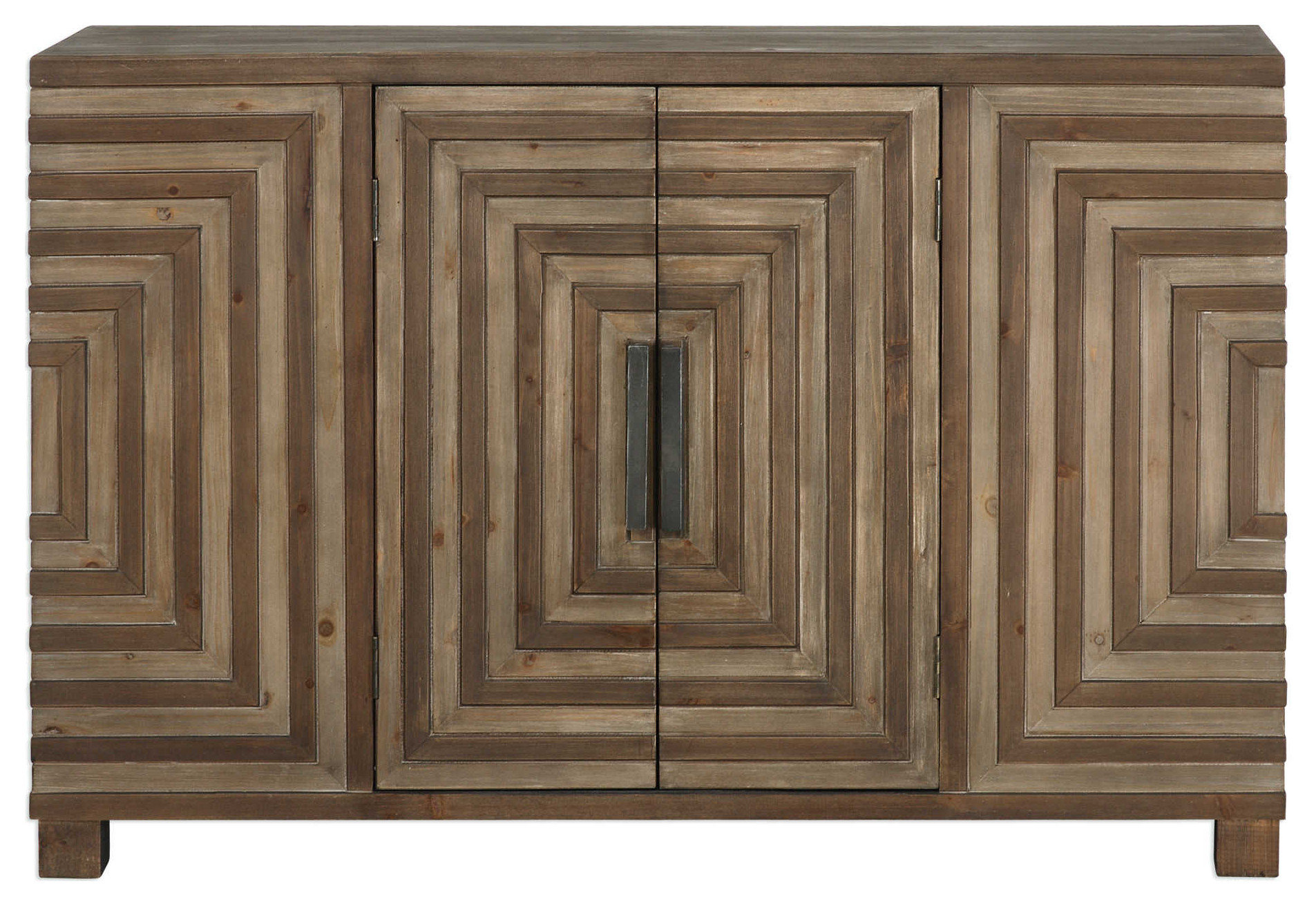 Midcentury Modern Pieced Wood Console Cabinet Geometric Table Squares Transitional Console