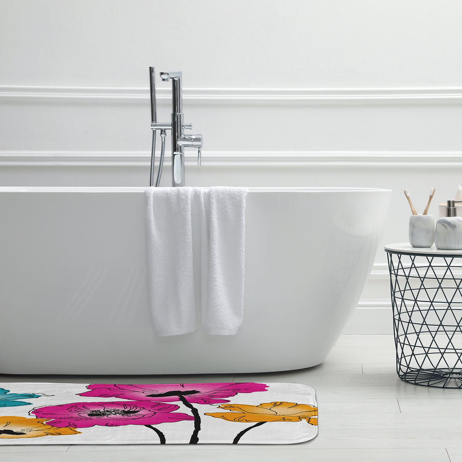 24" x 17" Popping Poppies Bathmat, Blue, 24" x 17" - Contemporary ...