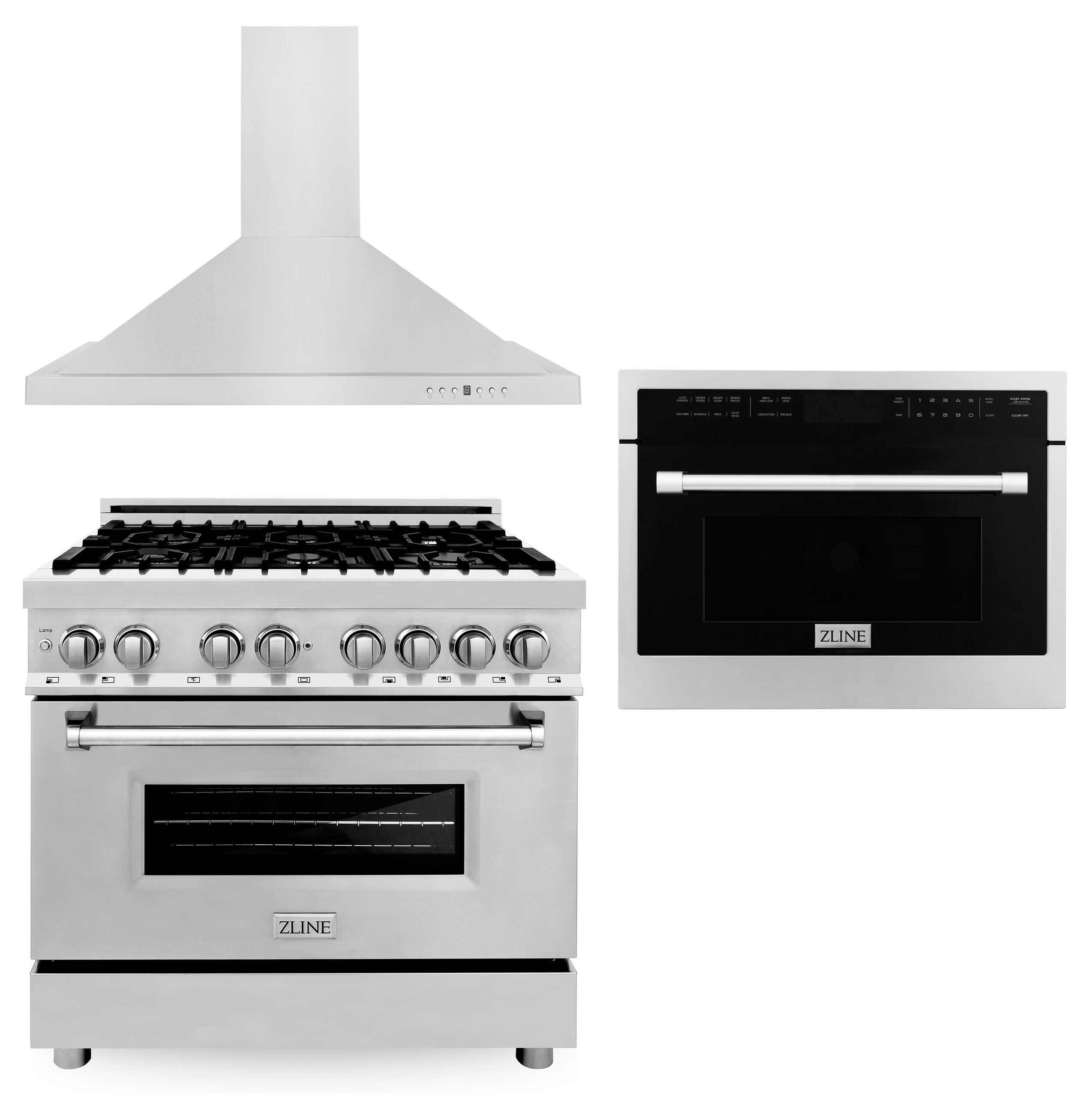 3 Piece Stainless Bundle With Range, Hood and Microwave Oven 3KP ...