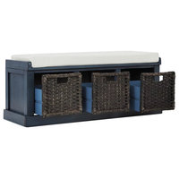 Rustic Entryway Storage Bench with 3 Removable Rattan Baskets and ...
