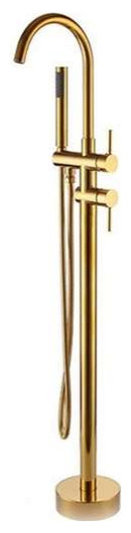Cholet Floor Stand Gold Finish Bath Tub Faucet Dual Handle, Hand Shower ...