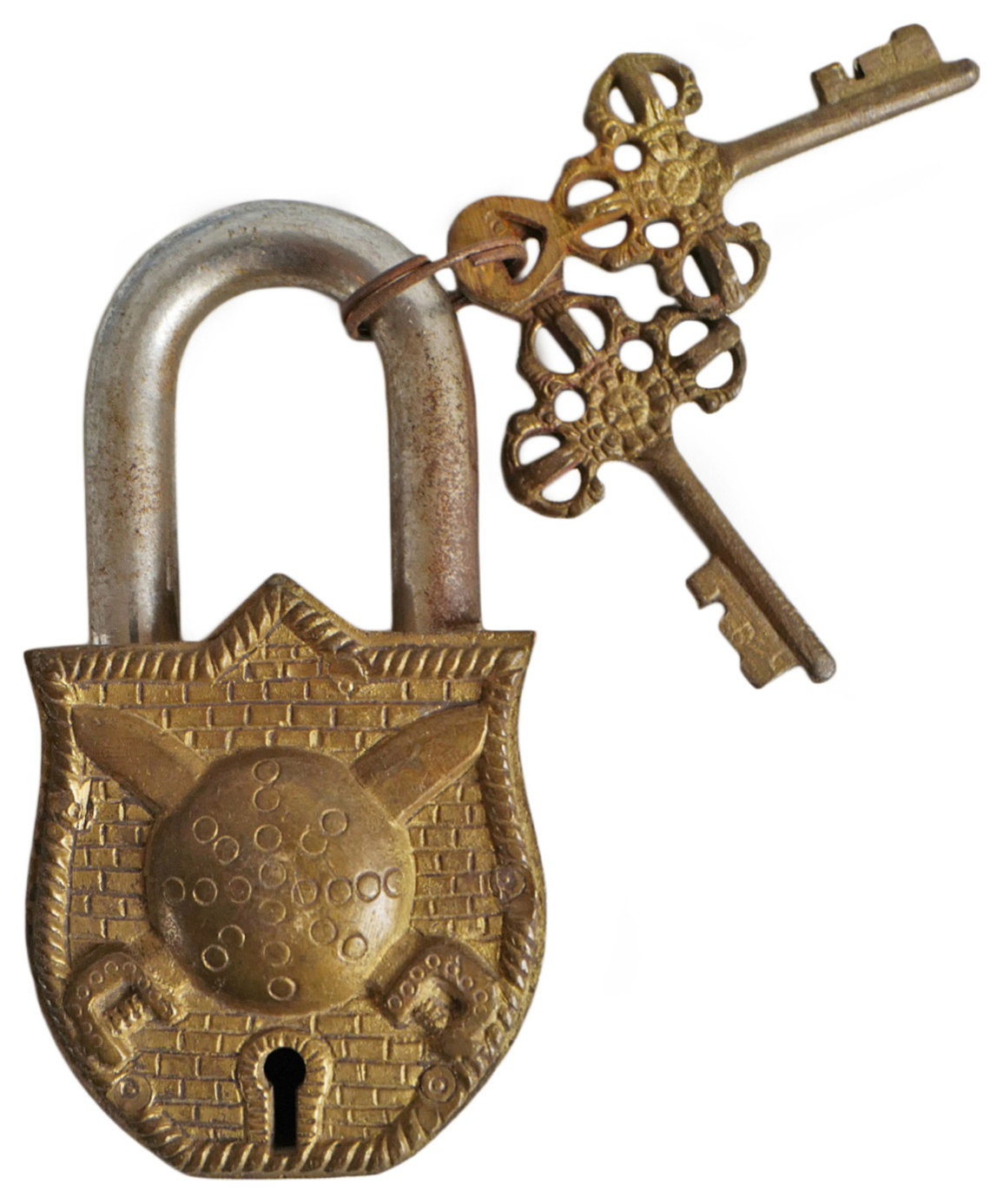 Consigned Brass India Sword & Shield Lock - Mediterranean - Decorative ...