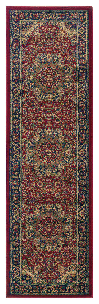 Aiden Traditional Vintage Inspired Red/Blue Rug, 2'3" x 7'9 ...
