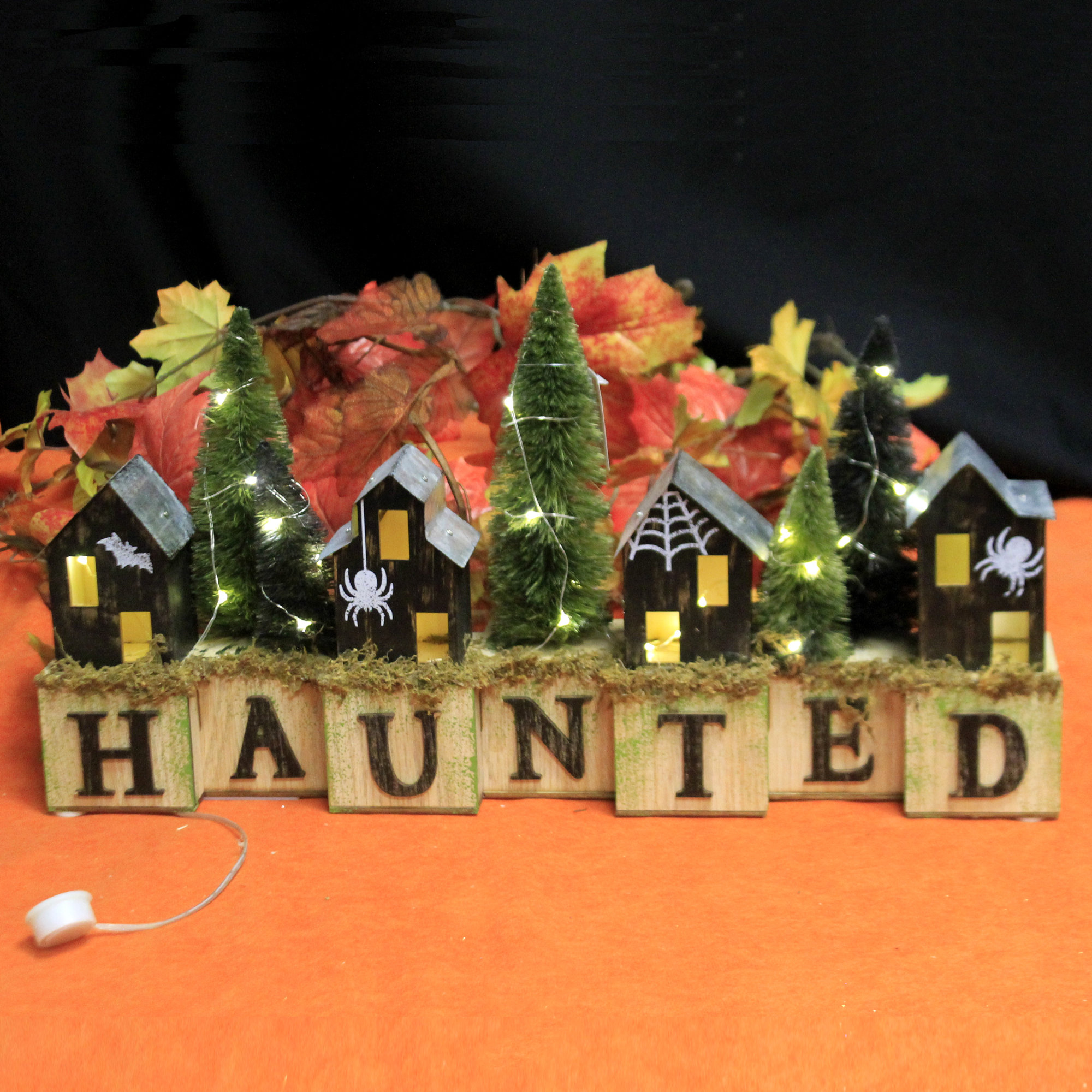 Halloween Haunted Houses On Blocks Wood Lighted Trees Haunted Afz032 ...