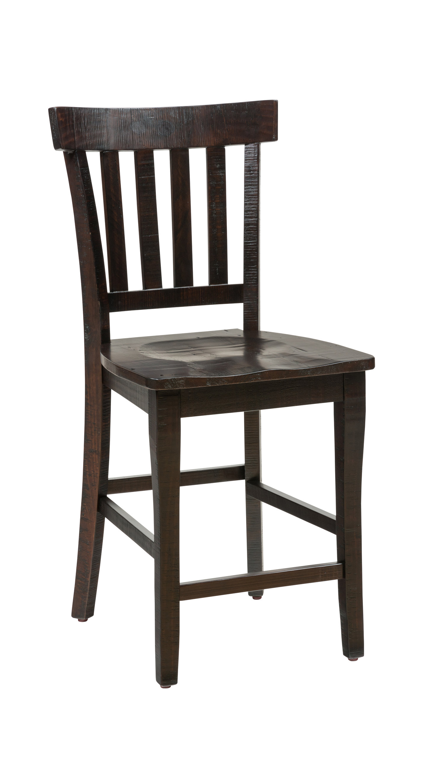 Wooden Slated Back Stool With Straight Front Feet, Set of 2, Dark Brown ...