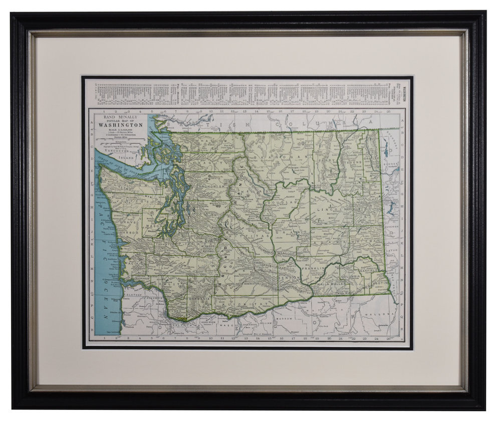 Original Vintage 1940s Washington Map, Framed, Not a Reproduction ...
