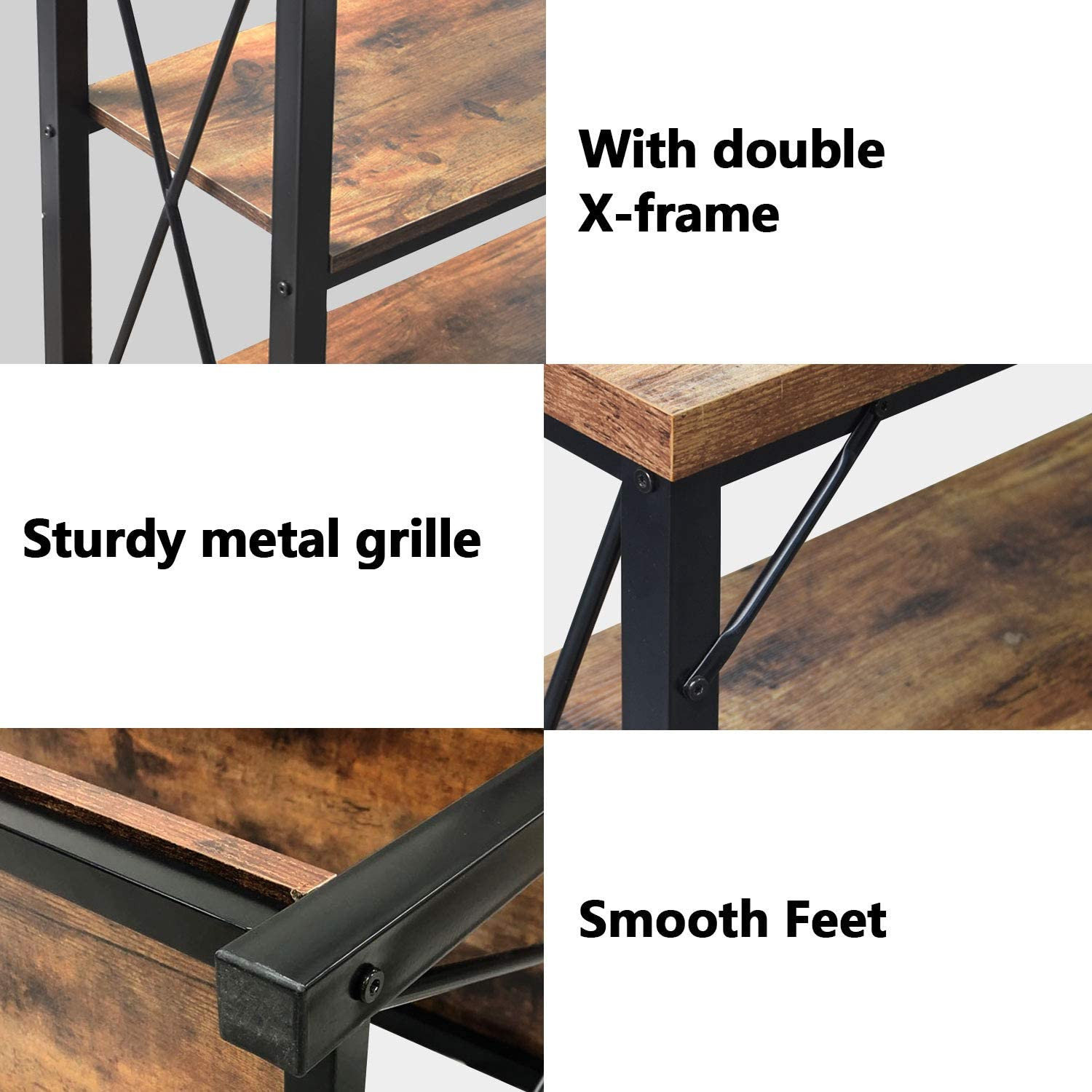 Rustic Industrial 3-Tier Console Table with Storage Open Bookshelf ...