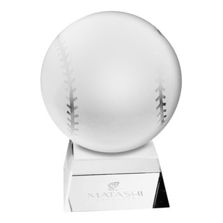 Crystal Paperweight with Etched Baseball Ornament and Trapezoid Base by ...
