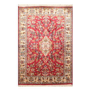 2'x3' Hand Knotted Silk 350 KPSI Kashan Area Rug, Red, Ivory Color, 2x3 ...