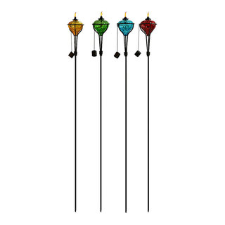 Assorted Color Outdoor Glass Garden Torch Light With Metal Pole, Set of ...