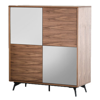HomeRoots 49" Walnut Veneer Glass and Metal Square Buffet - Midcentury ...