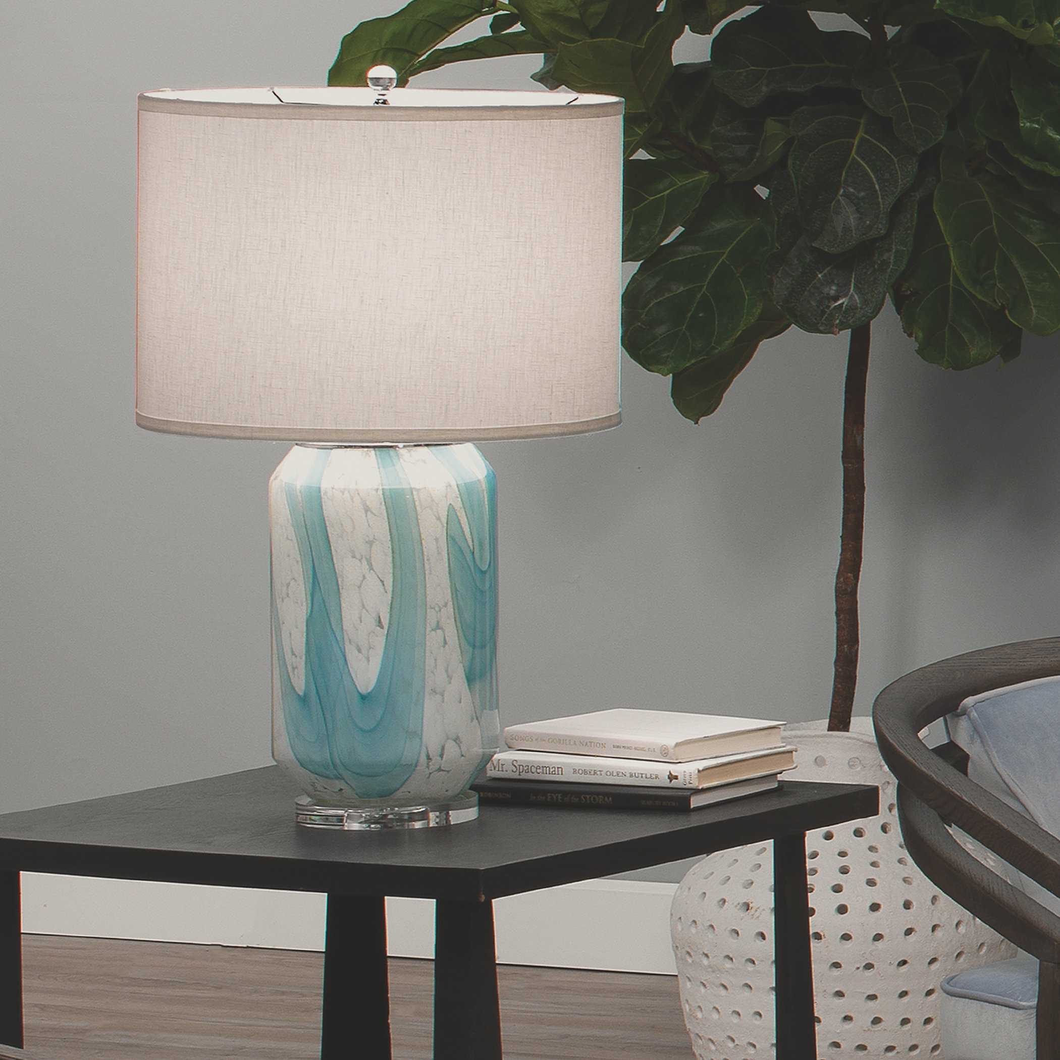Helen Blown Glass Table Lamp with Linen Shade - Contemporary - Table ...