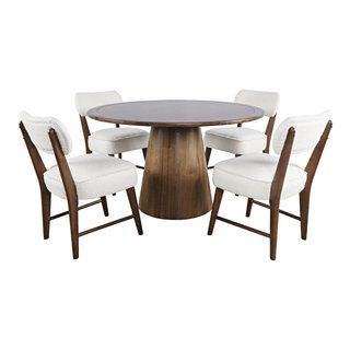 Nash Mid-Century Modern Five Piece Pedestal Dining Set with Upholstered ...