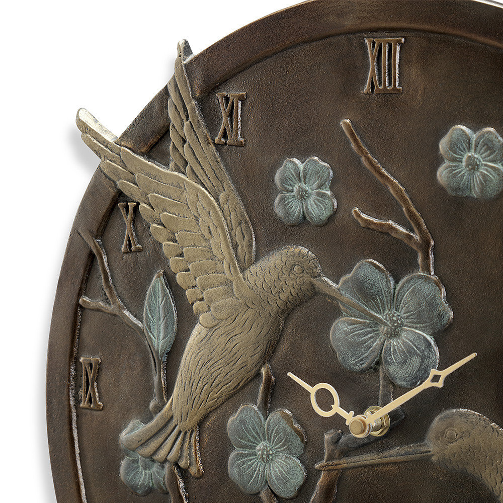 Hummingbird Pair Wall Mounted Garden Clock and Thermometer - Tropical ...