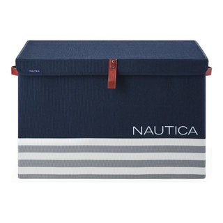 Nautica Folded Large Storage Trunk with Lid, Navy Stripe - Beach Style ...