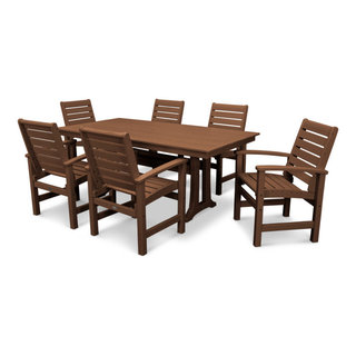 POLYWOOD Signature 7 Piece Farmhouse Dining Set in Mahogany