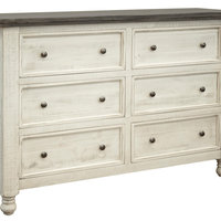 62" Gray and Ivory Solid Wood Six Drawer Double Dresser - French ...