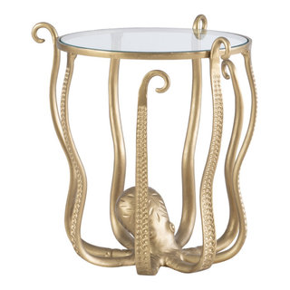 Unique Side Table, Octopus Shaped Aluminum Base With Round Clear Glass ...