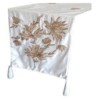Designer, Decorative Table Runners, Ivory, Brown, Velvet, 14"x48 ...