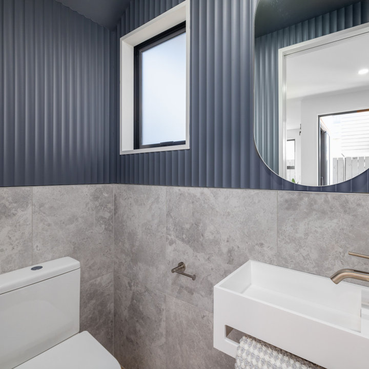 75 Wainscoting Powder Room with Blue Walls Ideas You'll Love - April ...