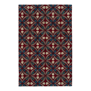 Peranakan Tile Collection Red 2' x 3' Rectangle Indoor-Outdoor Throw ...