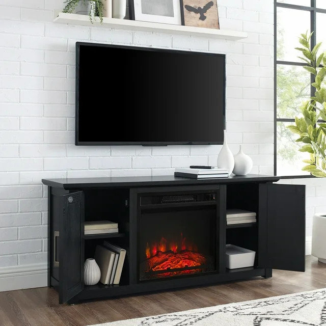 Rustic Dark Walnut TV Console with Electric Fireplace and Adjustable ...