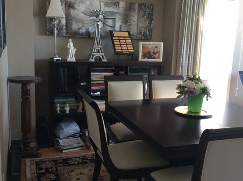 Need help with creative music book storage in dining/music room!