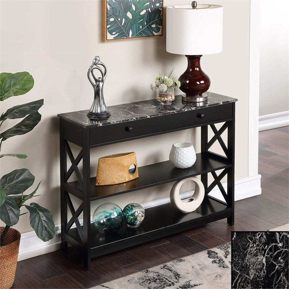 Oxford One-Drawer Console Table with Shelves in Black Wood and Faux ...