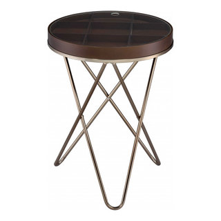 Pearlescent Gold and Dark Brown USB Side Table With Sectioned Top ...