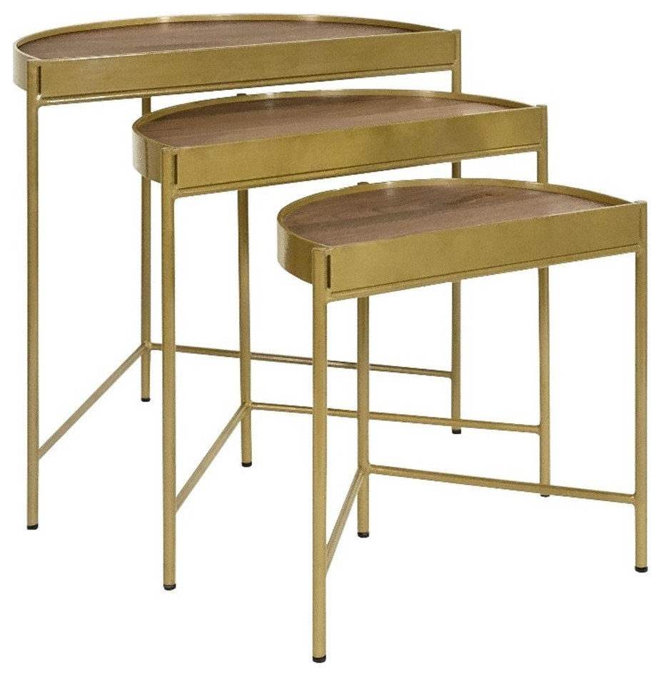 Pemberly Row 3-Piece Transitional Metal Demilune Nesting Table Brown ...