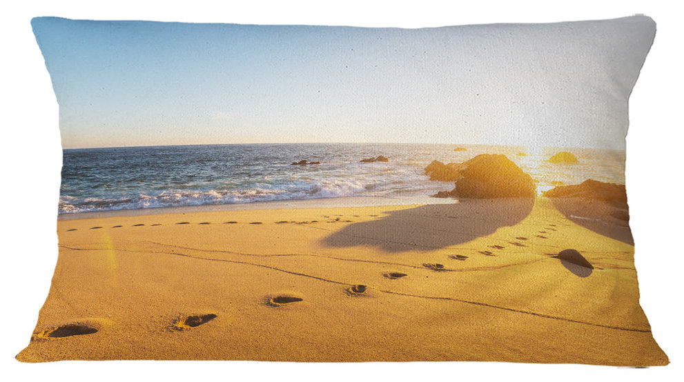 Large Footprints on Beach Sand Modern Beach Throw Pillow, 12"x20 ...