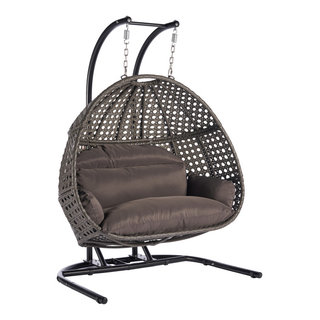 Patio 2-Person Wicker Rattan Double Hammock Chair, Cushion and Stand ...