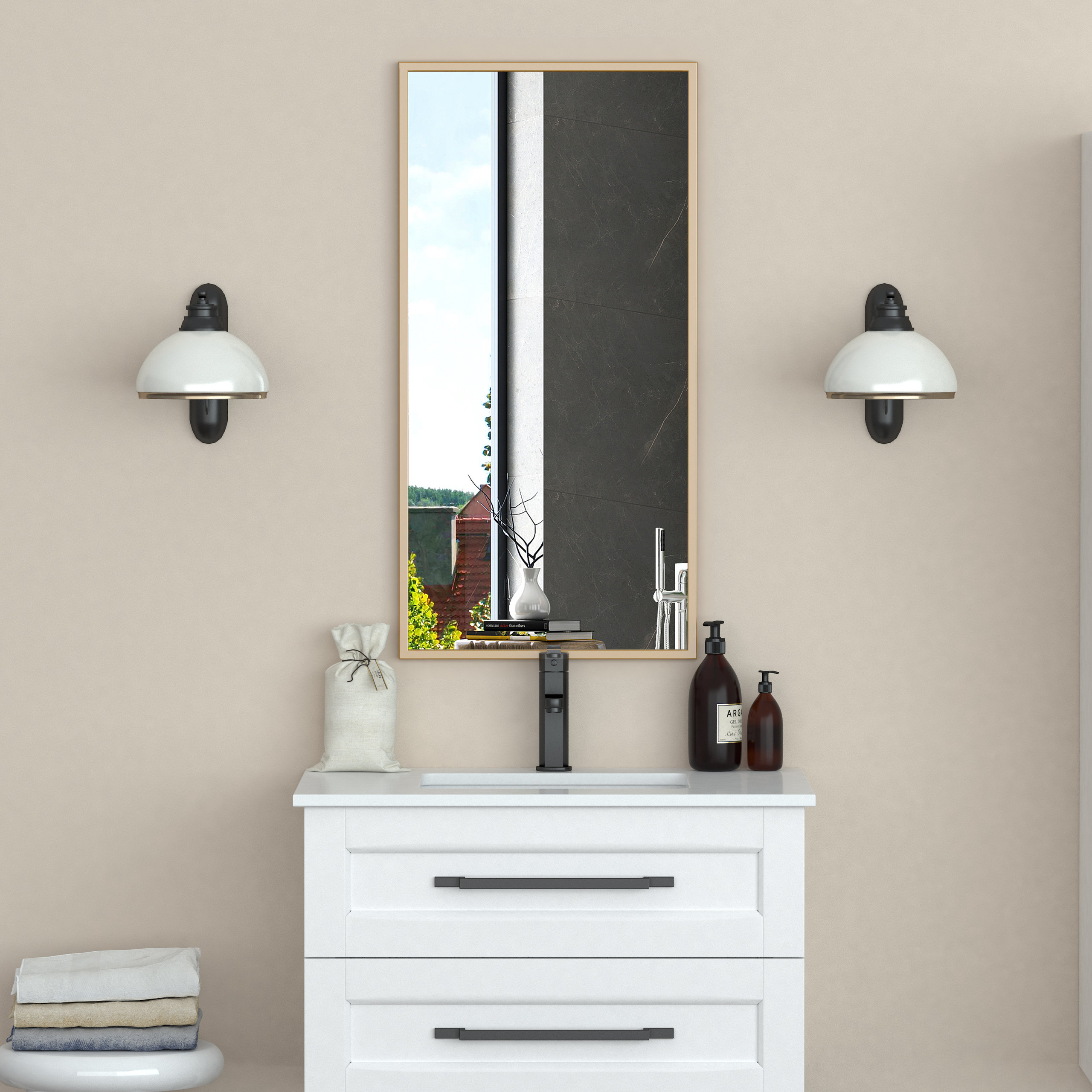 Prime Gold 18x36 Framed Rectangular Mirror - Contemporary - Bathroom ...