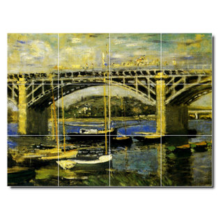Claude Monet Waterfront Painting Ceramic Tile Mural #129, 48" Wide x 36 ...