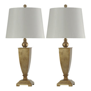 Roman Traditional Table Lamp Set of 2 Gold Finish White Fabric Shade ...