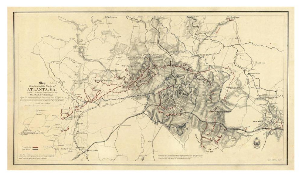 "Civil War Map Illustrating the Siege of Atlanta, 1864" Paper Art, 24 ...